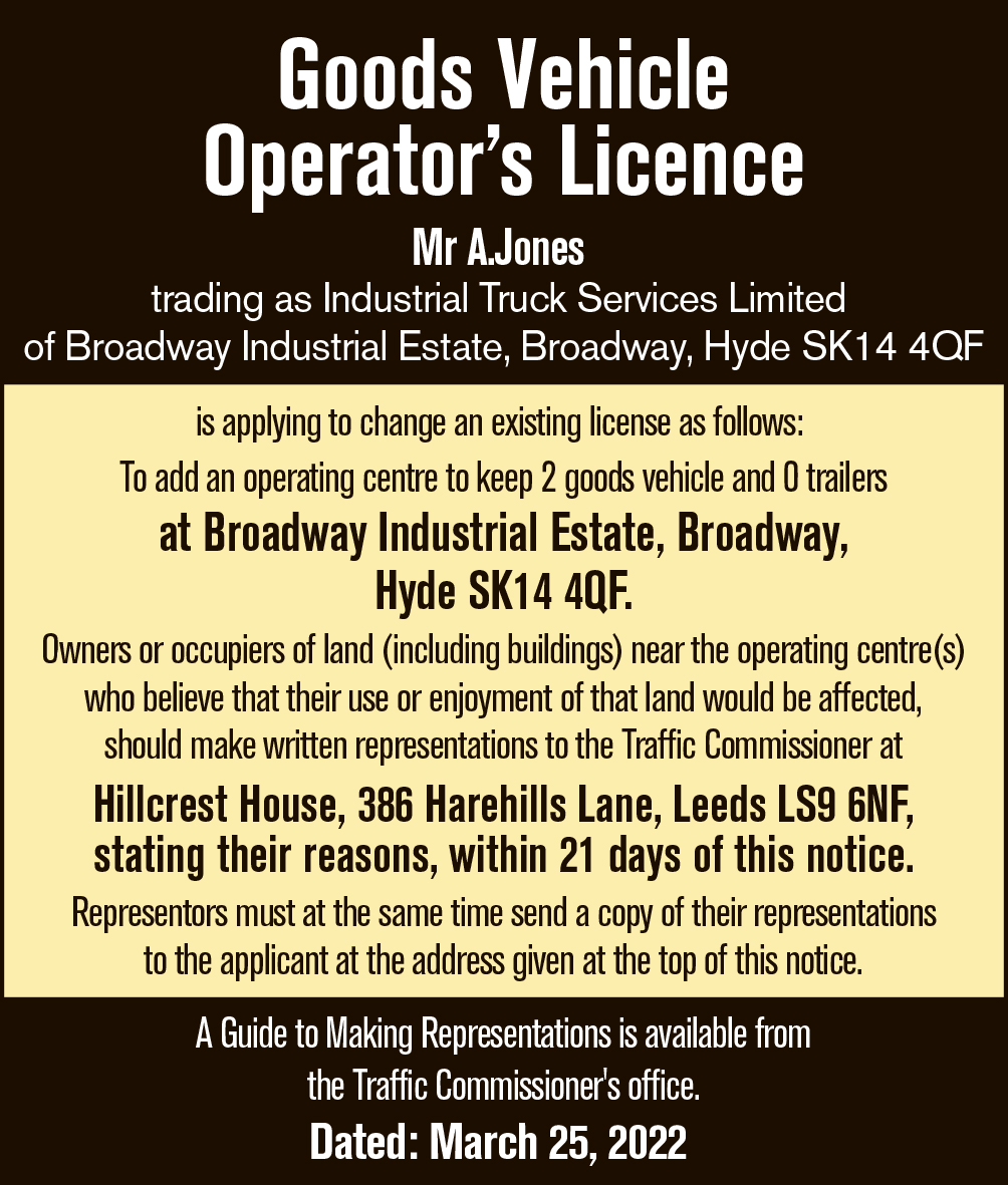 Goods Vehicle Operator's Licence: 2 goods vehicles for Industrial Truck ...
